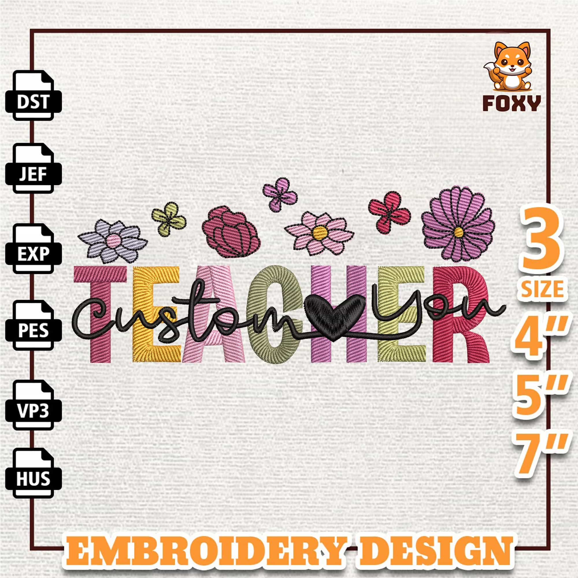 Custom Flower Teacher Embroidery Design, Floral Teacher Embr - Inspire ...