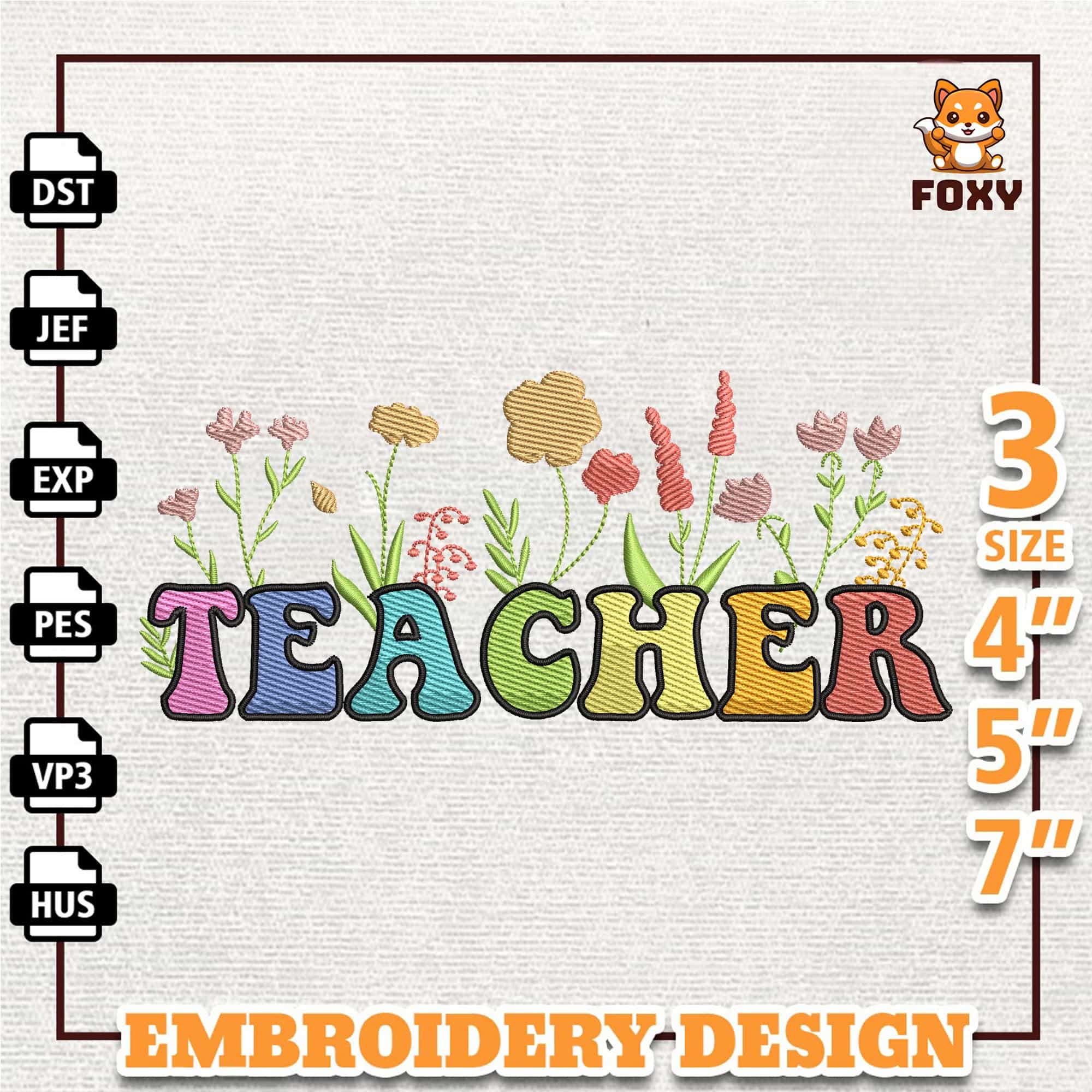 Custom Flower Teacher Embroidery Design, Floral Teacher Embr | Inspire ...