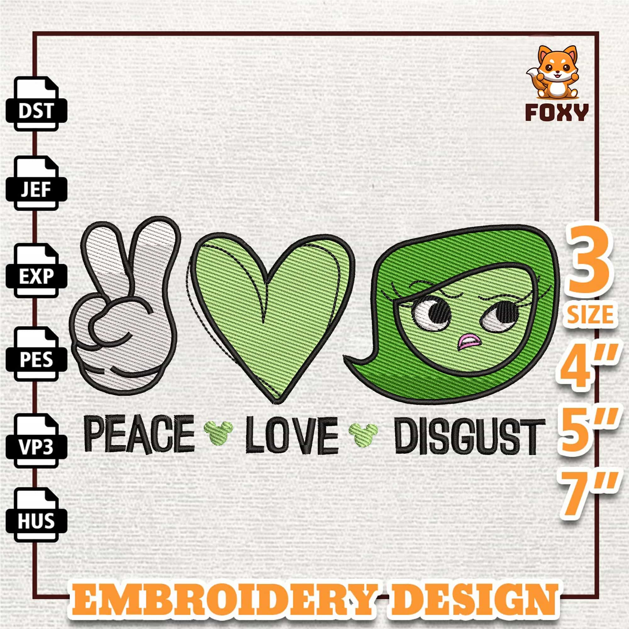 Inside Out 2 Embroidery Design, Peace Love Disgust Embroider | Inspire ...