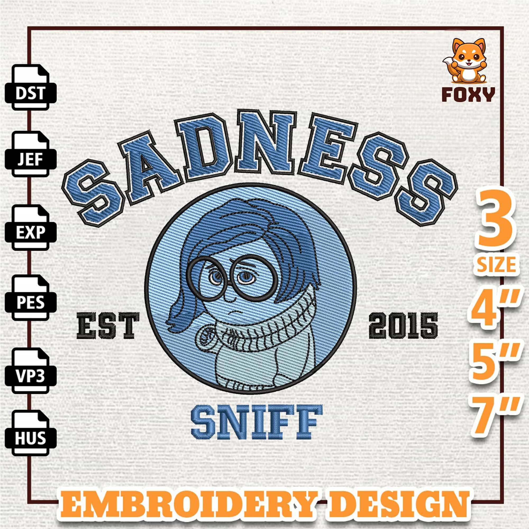 Inside Out 2 Embroidery Design, Sadness Embroidery Design, T | Inspire ...