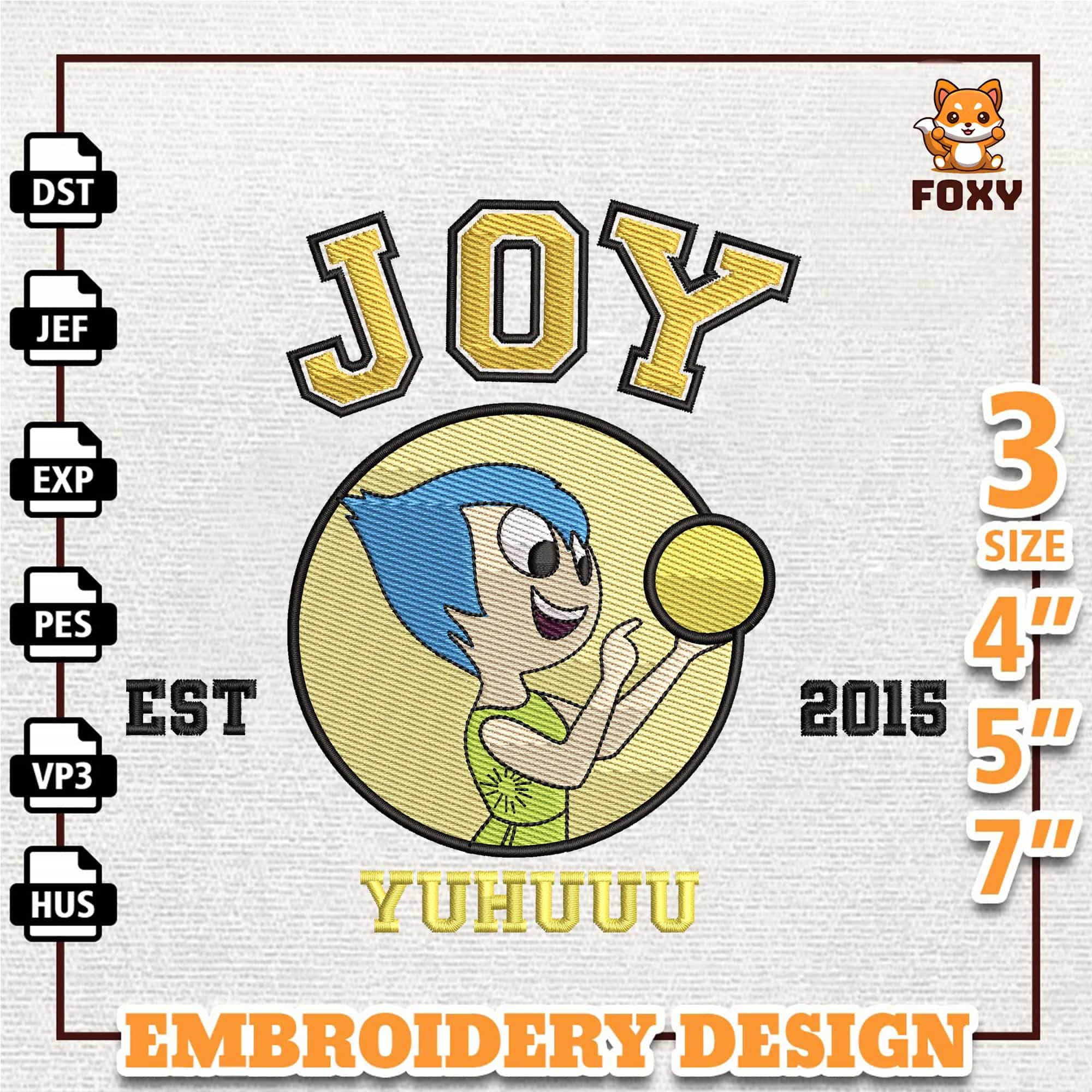 Inside Out 2 Embroidery Design, Joy Embroidery Design, Today - Inspire ...