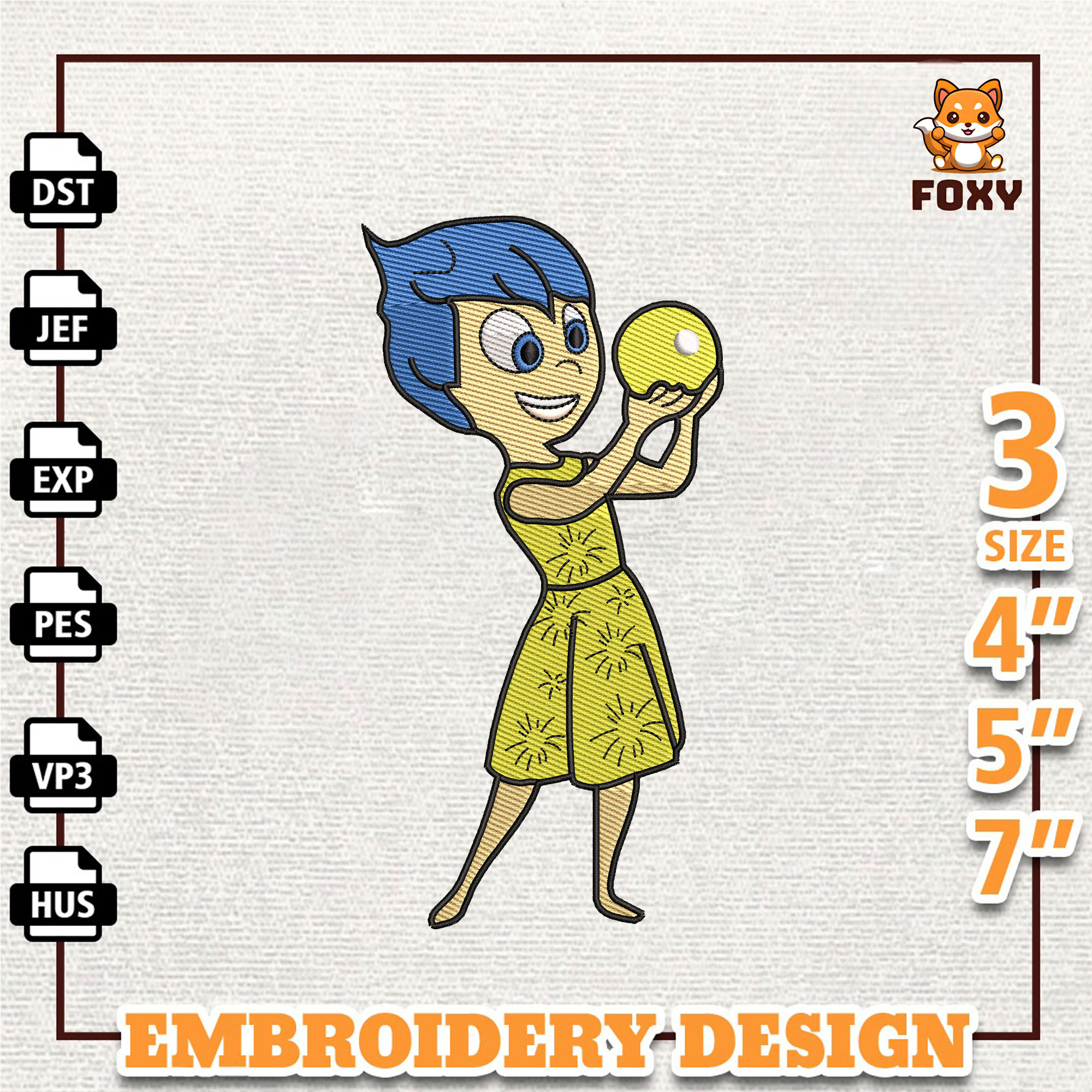Inside Out 2 Embroidery Design, Joy Embroidery Design, Today - Inspire ...