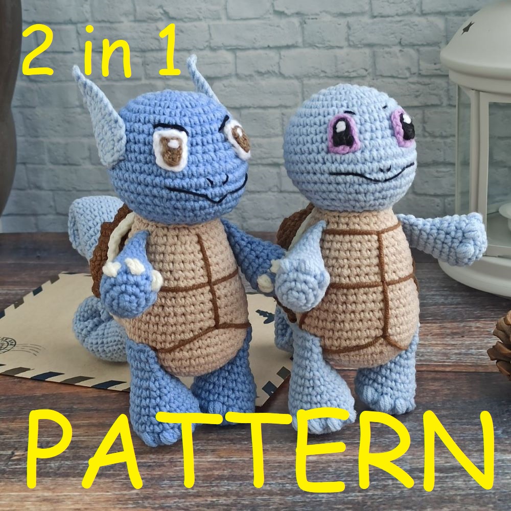 Squirtle Wartortle evolution crochet pattern Pokemon | Inspire Uplift