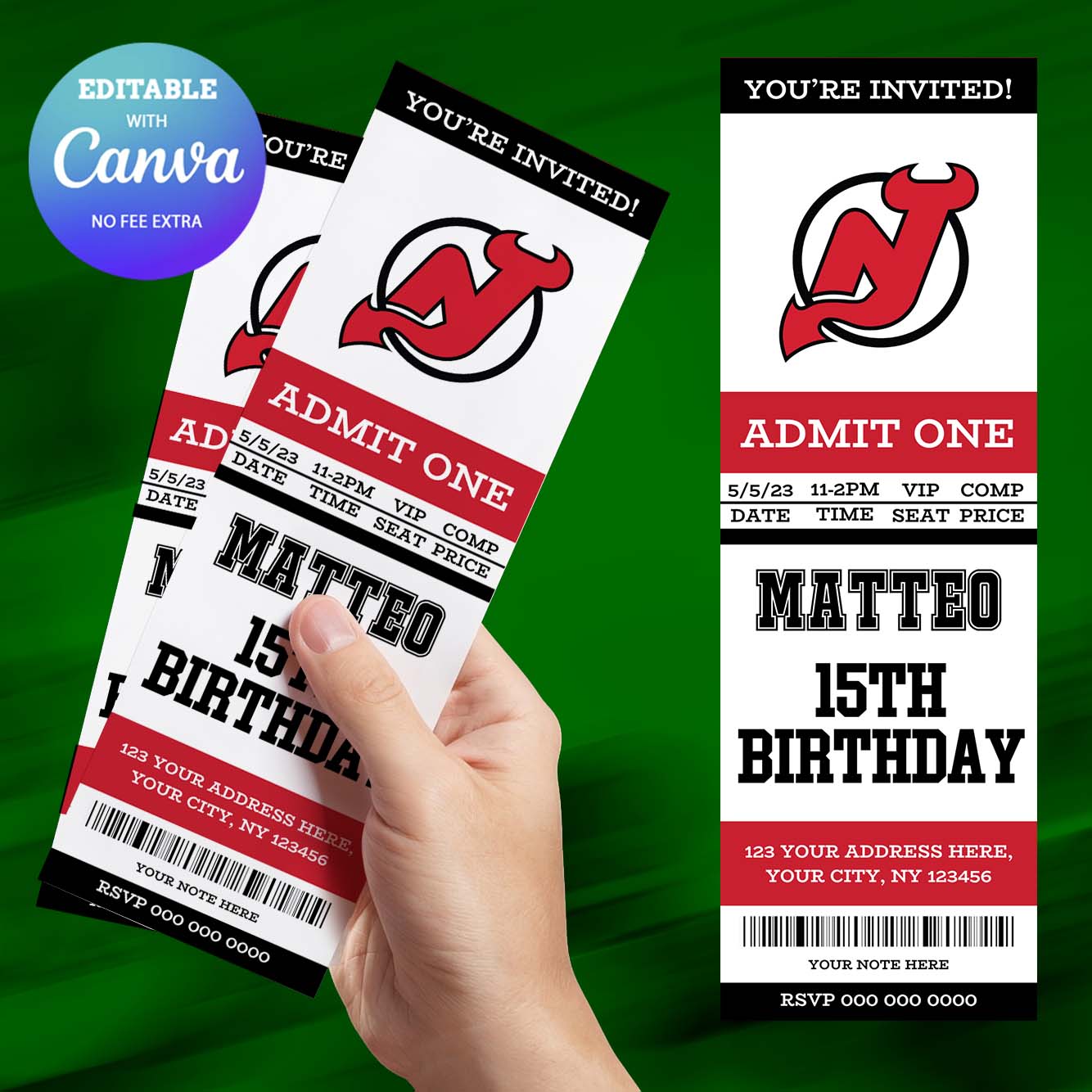 New Jersey Devils Birthday Invitation Canva Editable, Basket | Inspire Uplift
