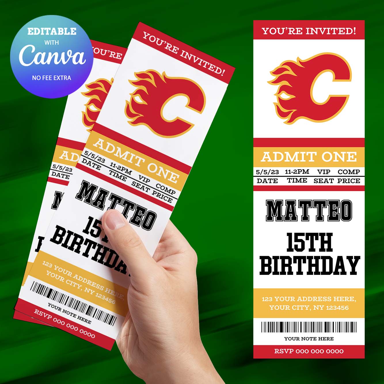 Calgary Flames Birthday Invitation Canva Editable, Basketbal | Inspire ...