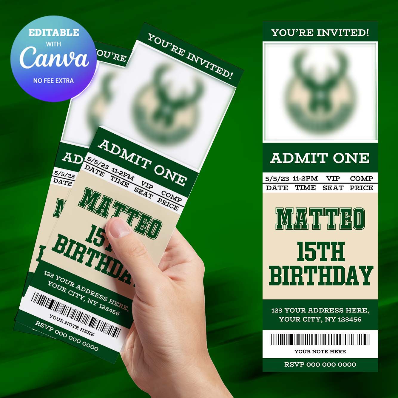 Milwaukee Bucks Birthday Invitation Canva Editable, Basketba - Inspire ...