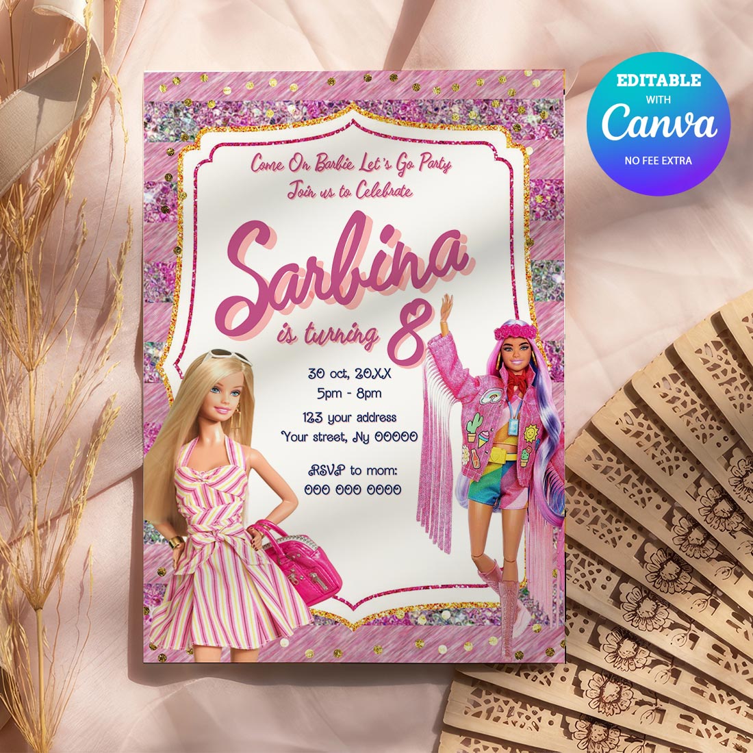 Barbie Birthday Invitation, Barbie Princess Birthday Invitat - Inspire ...