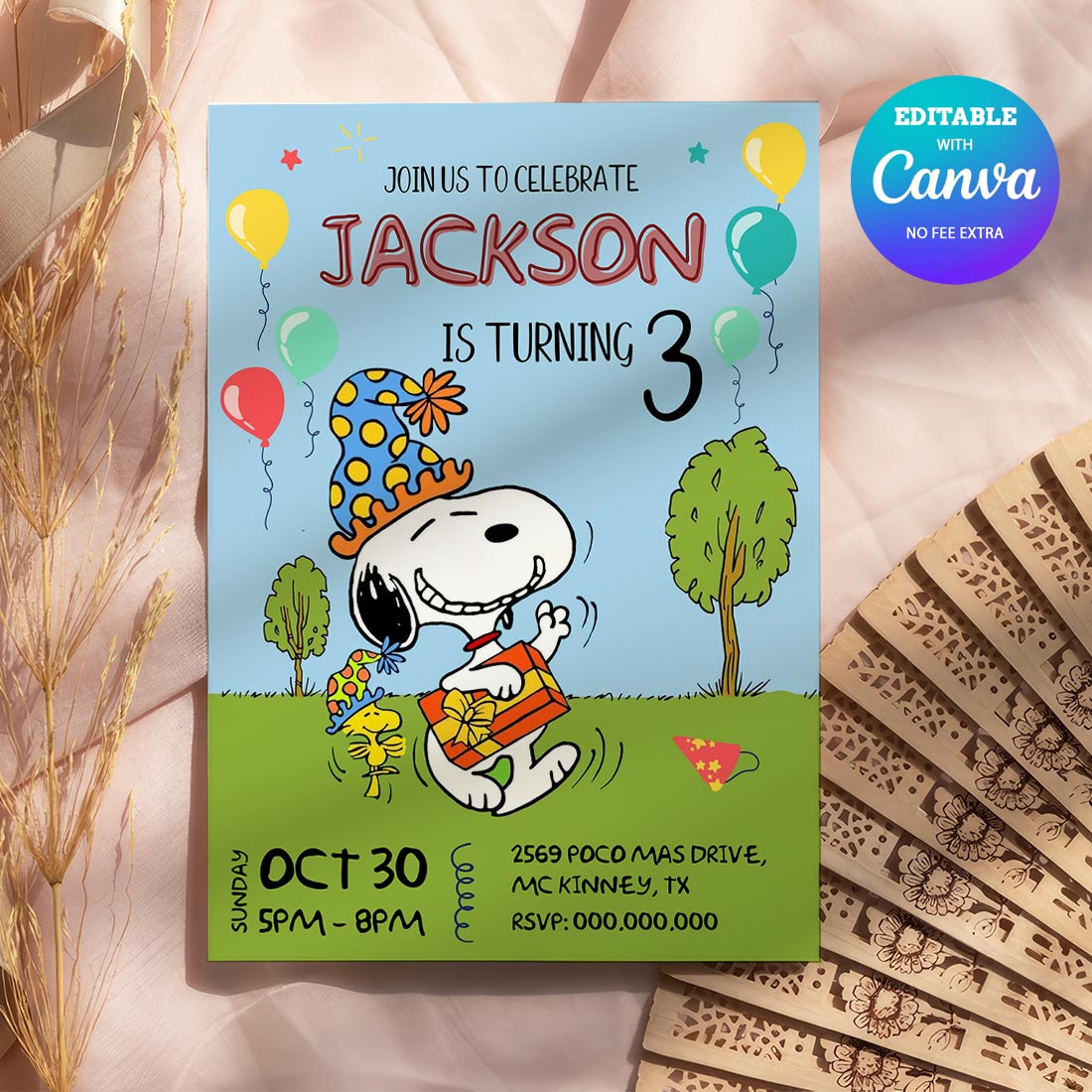 Snoopy and Woodstock Birthday Invitation Canva Editable and - Inspire ...