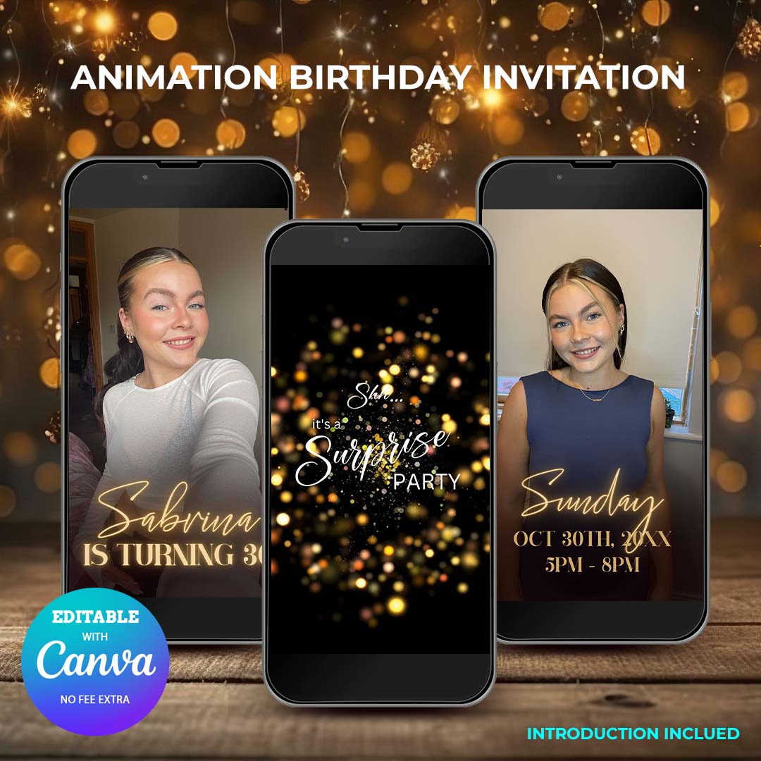 Animation Birthday Invitation, Gold Glitter Animation Birthd | Inspire ...