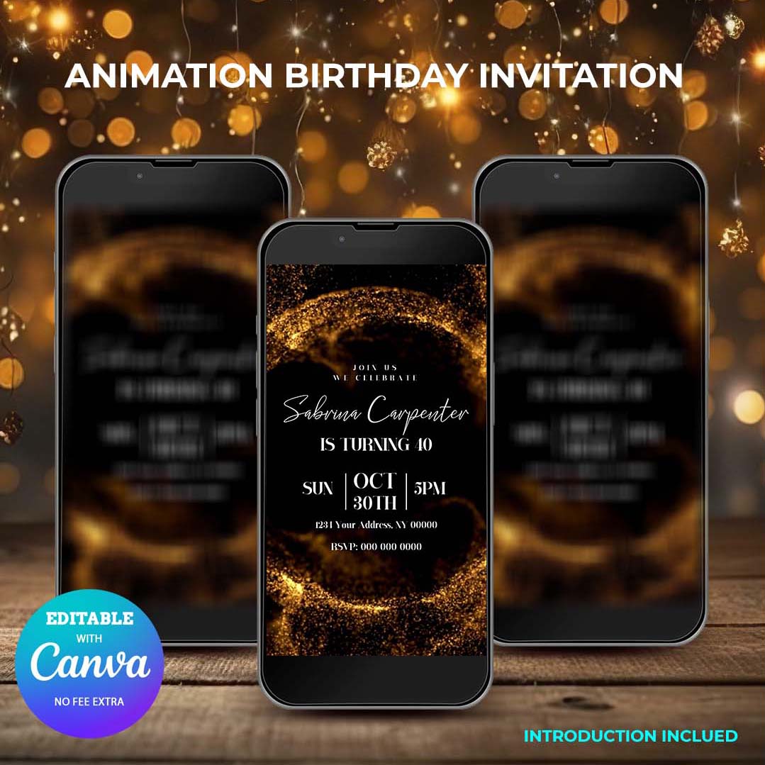 Animated Birthday Invitation, Gold Glitter Animated Birthday | Inspire ...