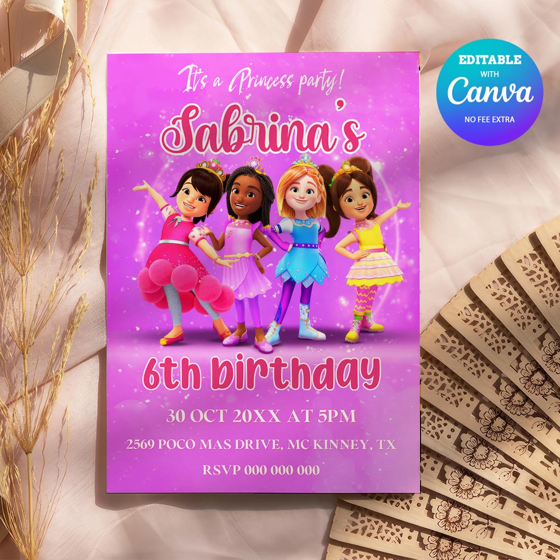 Princess Power Birthday Invitation, Princess Power Party Inv | Inspire ...