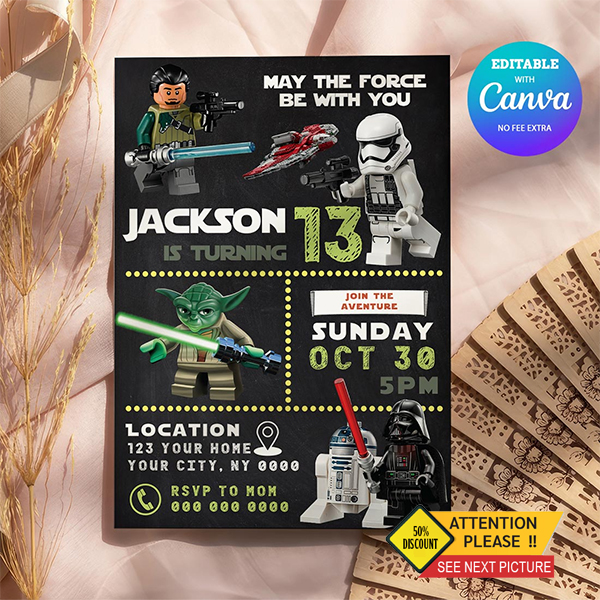Star wars Birthday Invitation, Star wars Lego Party Invite C | Inspire ...