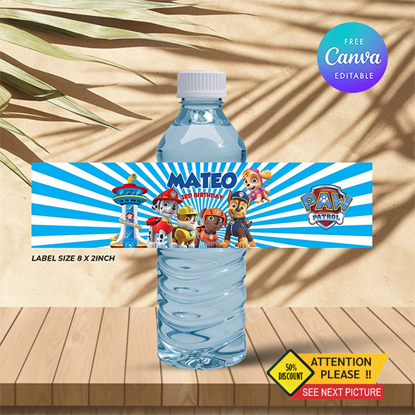 Paw Patrol Water Bottle Label, Paw Patrol Birthday Water Bot | Inspire ...