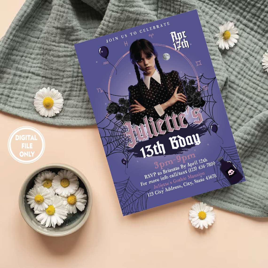 Personalized File Wednesday Addams Birthday Invitation | Wed - Inspire ...