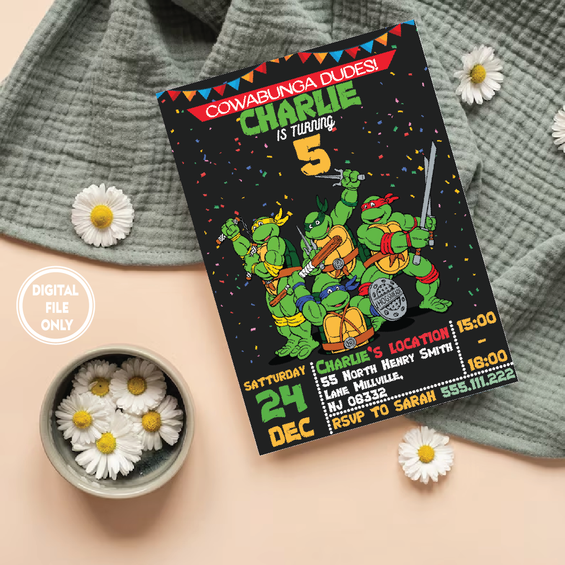 Personalized File Turtle Birthday Invitation | Printable Nin - Inspire ...