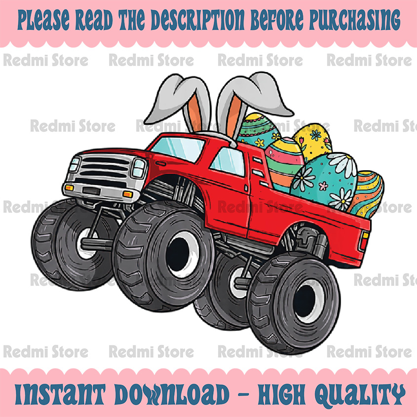 Kids Red Monster Truck Eggs Easter Egg Hunting Png ,Cute Eas - Inspire ...