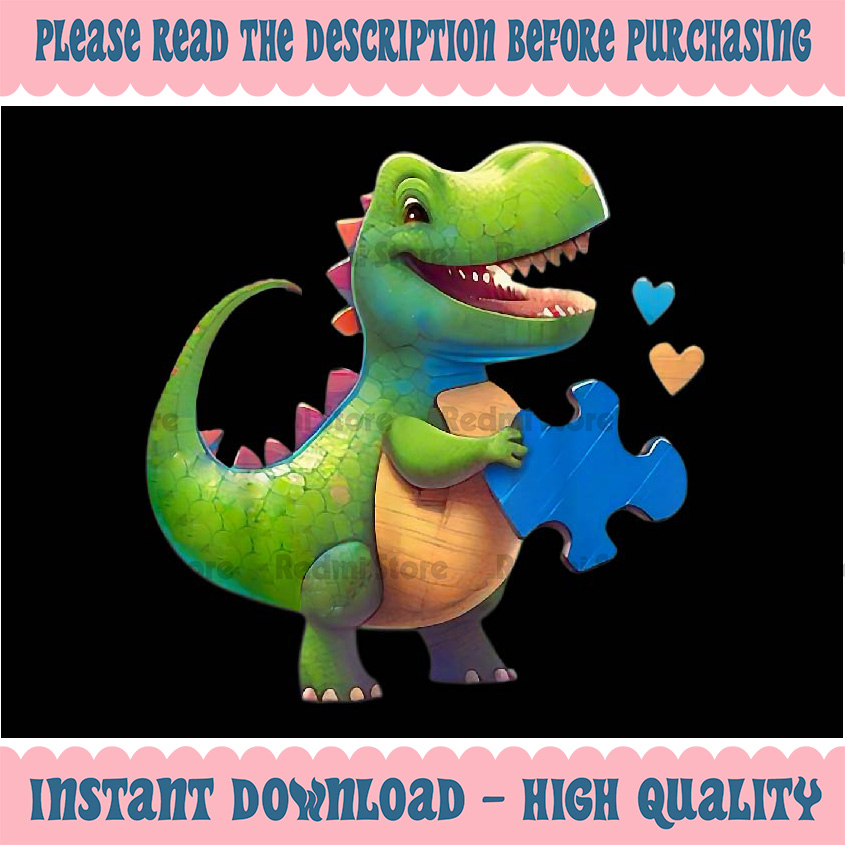 Autism Awareness Dinosaur Puzzle Piece Love Autistic Support - Inspire ...