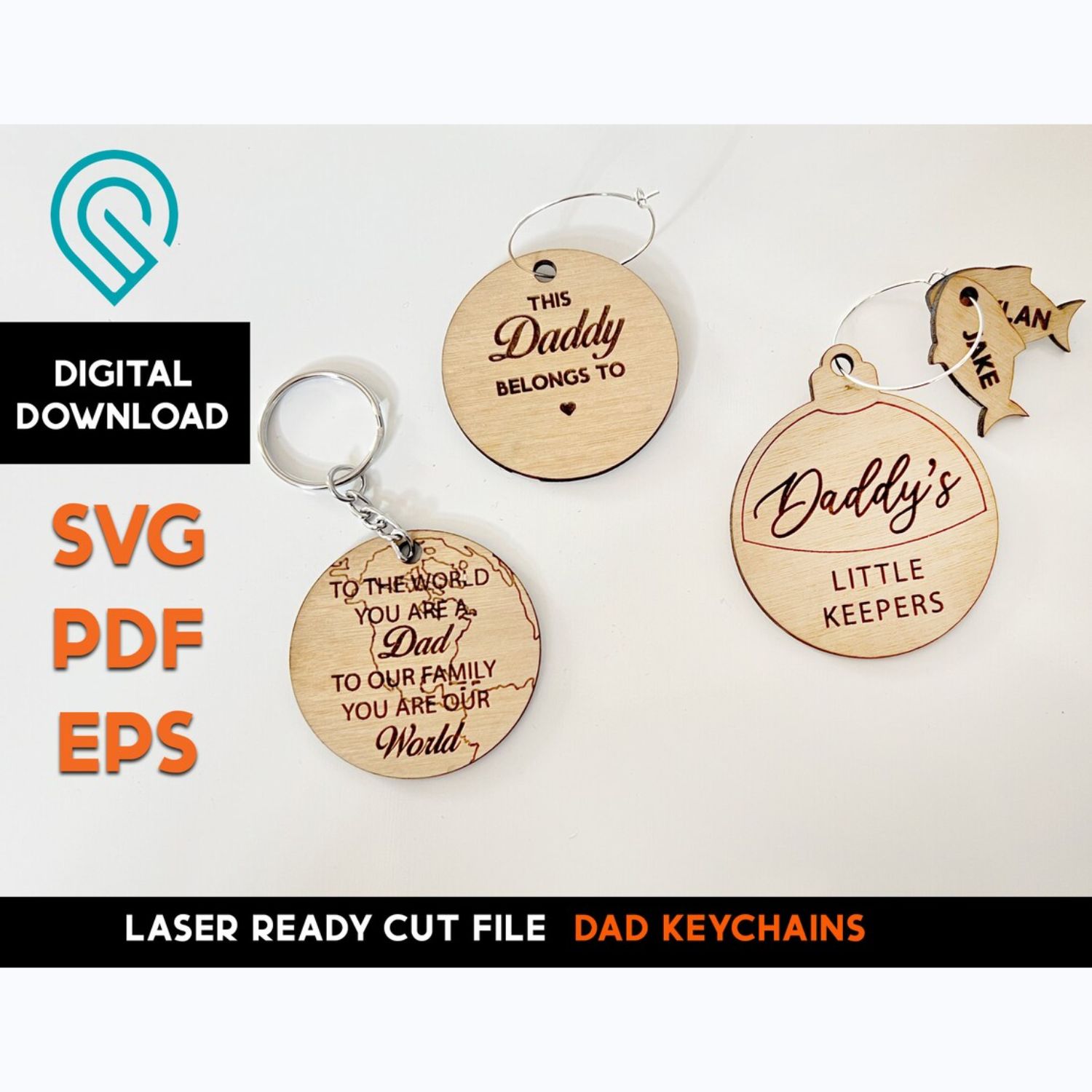 Fathers Day Keychains - Laser Ready SVG Cut File Template - | Inspire Uplift