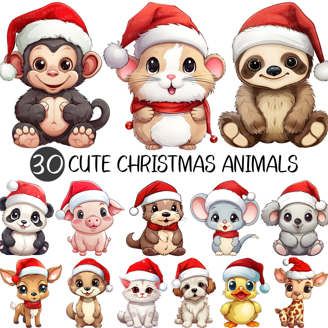 Cute Christmas Animals PNG | Santa Hat Clipart Adorable Elep - Inspire ...