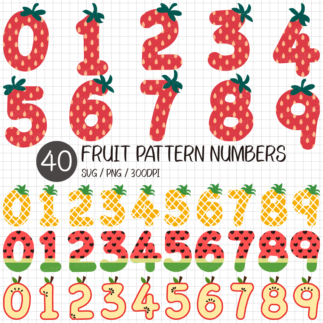 Fruit Numbers SVG | Font PNG Cute Clipart Pattern Strawberry | Inspire ...