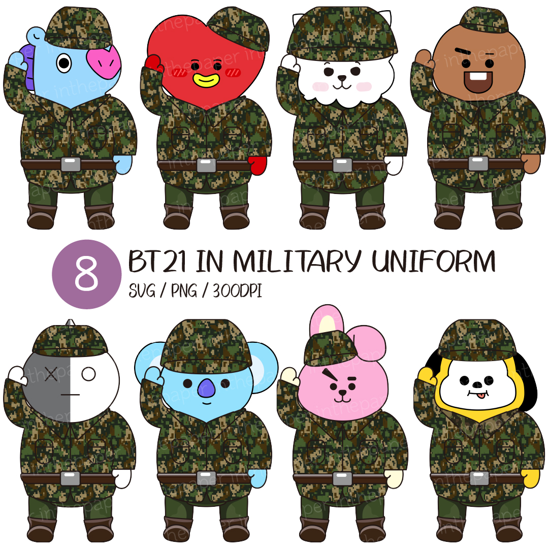 BT21 In Military Uniform SVG | BTS png Army Clipart Vector K - Inspire ...