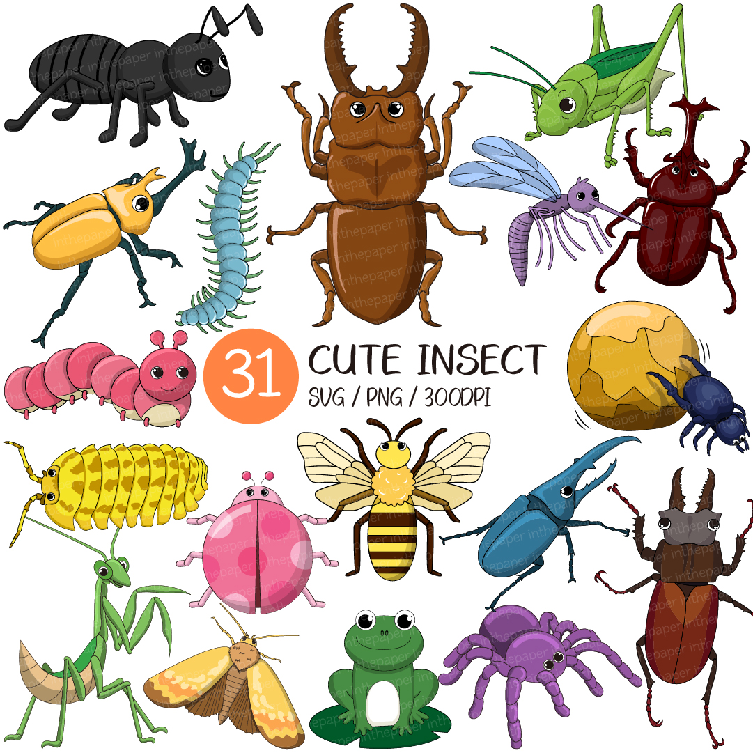 Cute Insects SVG PNG EPS Clipart Animal Ant Butterfly Ball b | Inspire Uplift
