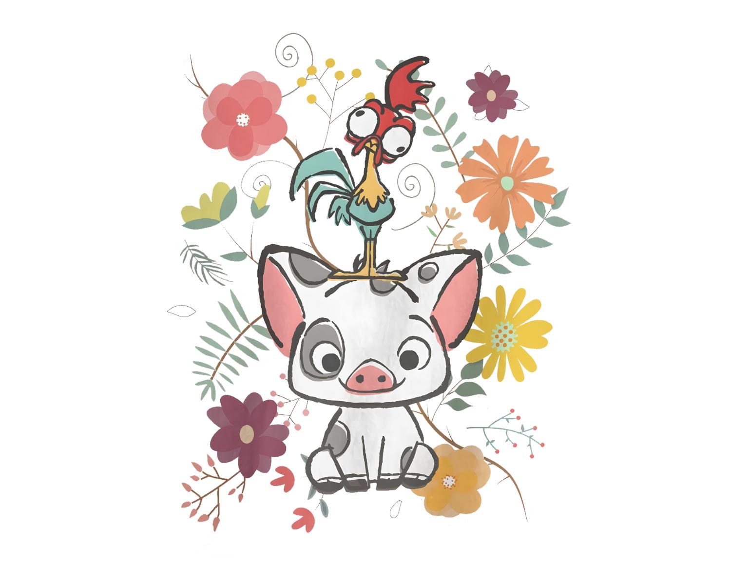 Vintage Disney Moana 70s Style Floral Pua And Hei Hei Png | Inspire Uplift