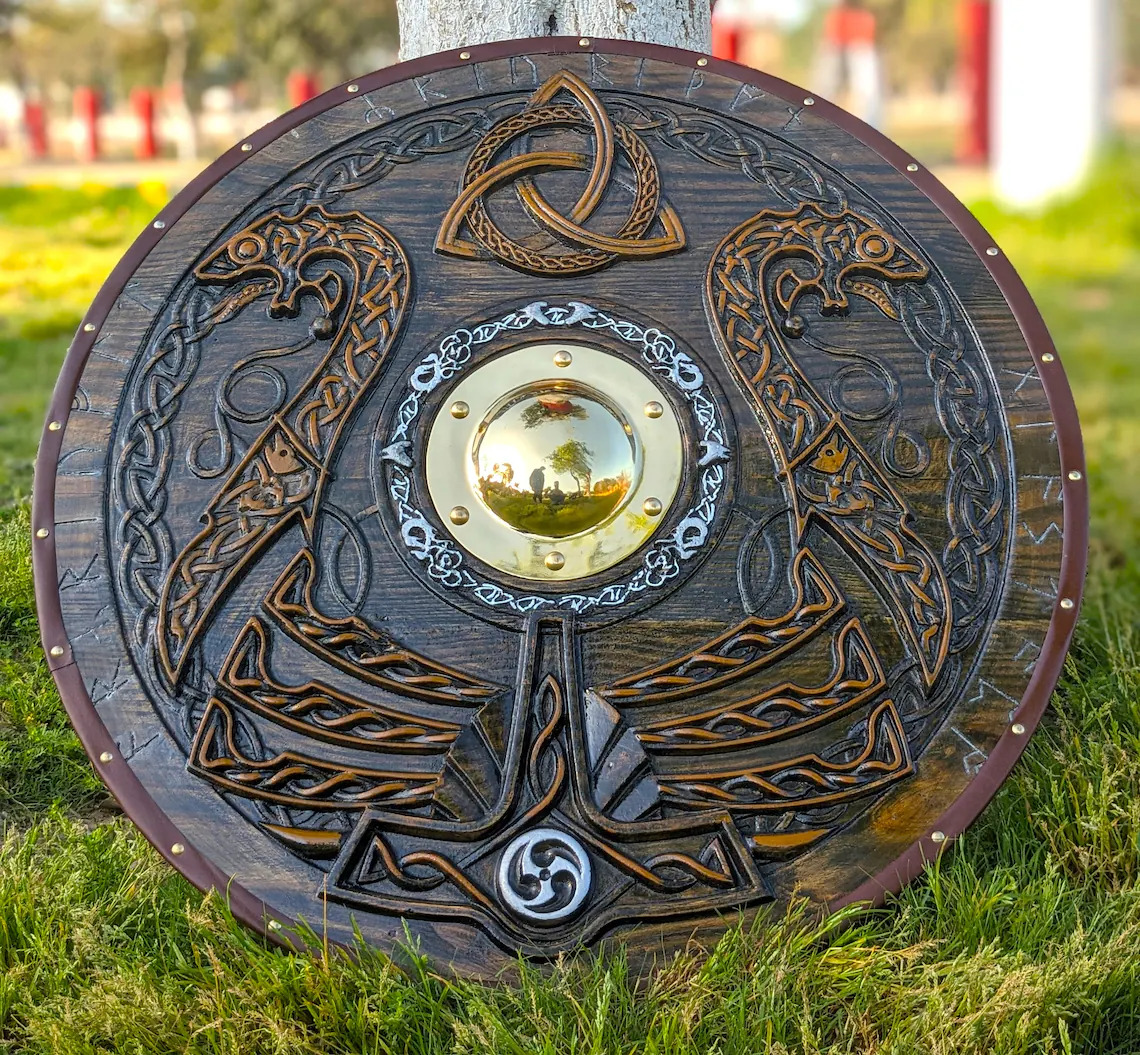 Hand-Carved Viking Warrior Ship Shield - Norse Inspired Deco | Inspire ...