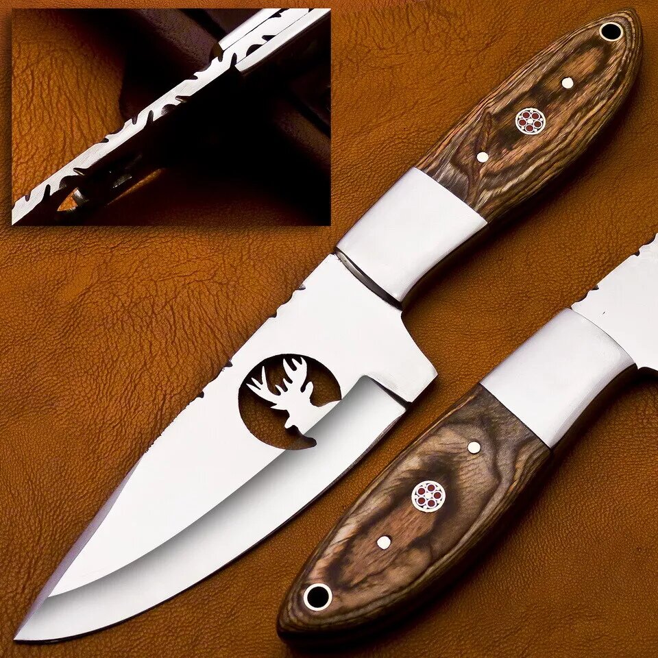 Full Tang 10.0" OA FIXED-BLADE HUNTING KNIFE, Wire Cut Stag | Inspire ...