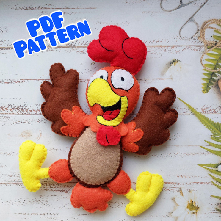 Felt rooster ornament pattern Felt toy pattern Farm ornament | Inspire ...