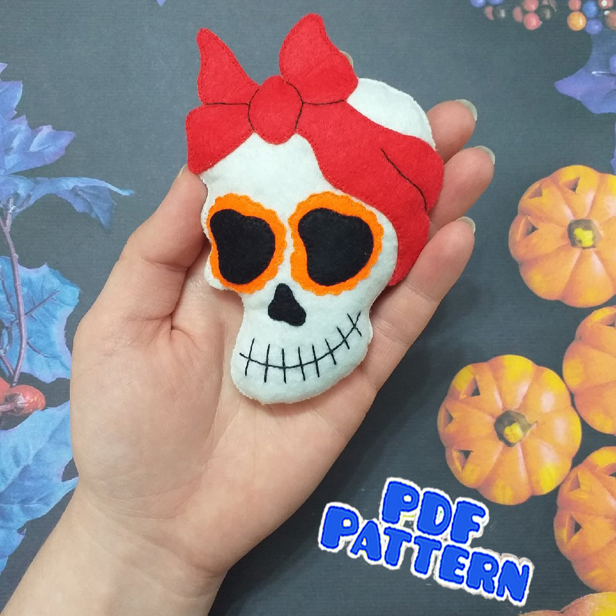 Felt Skull Pattern Day of the Dead Felt skull ornament Hallo | Inspire ...