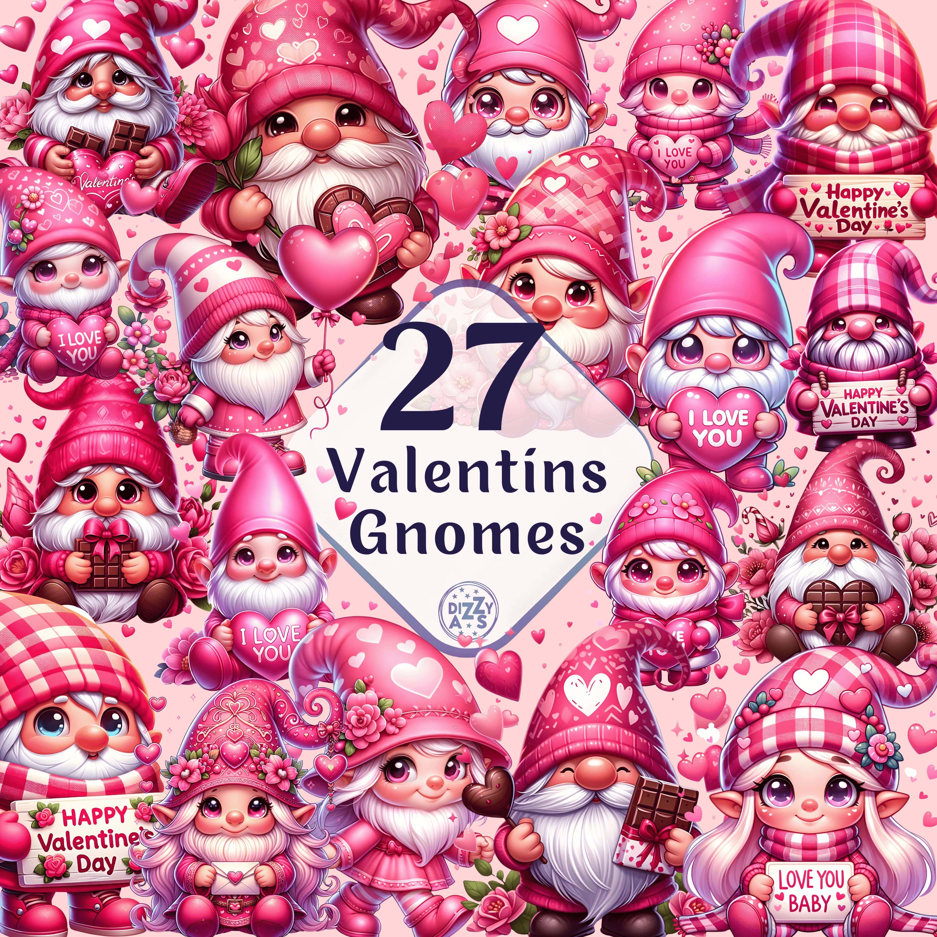 Valentines Gnome clipart bundle 27 PNG Valentine Gnomes Grap | Inspire ...