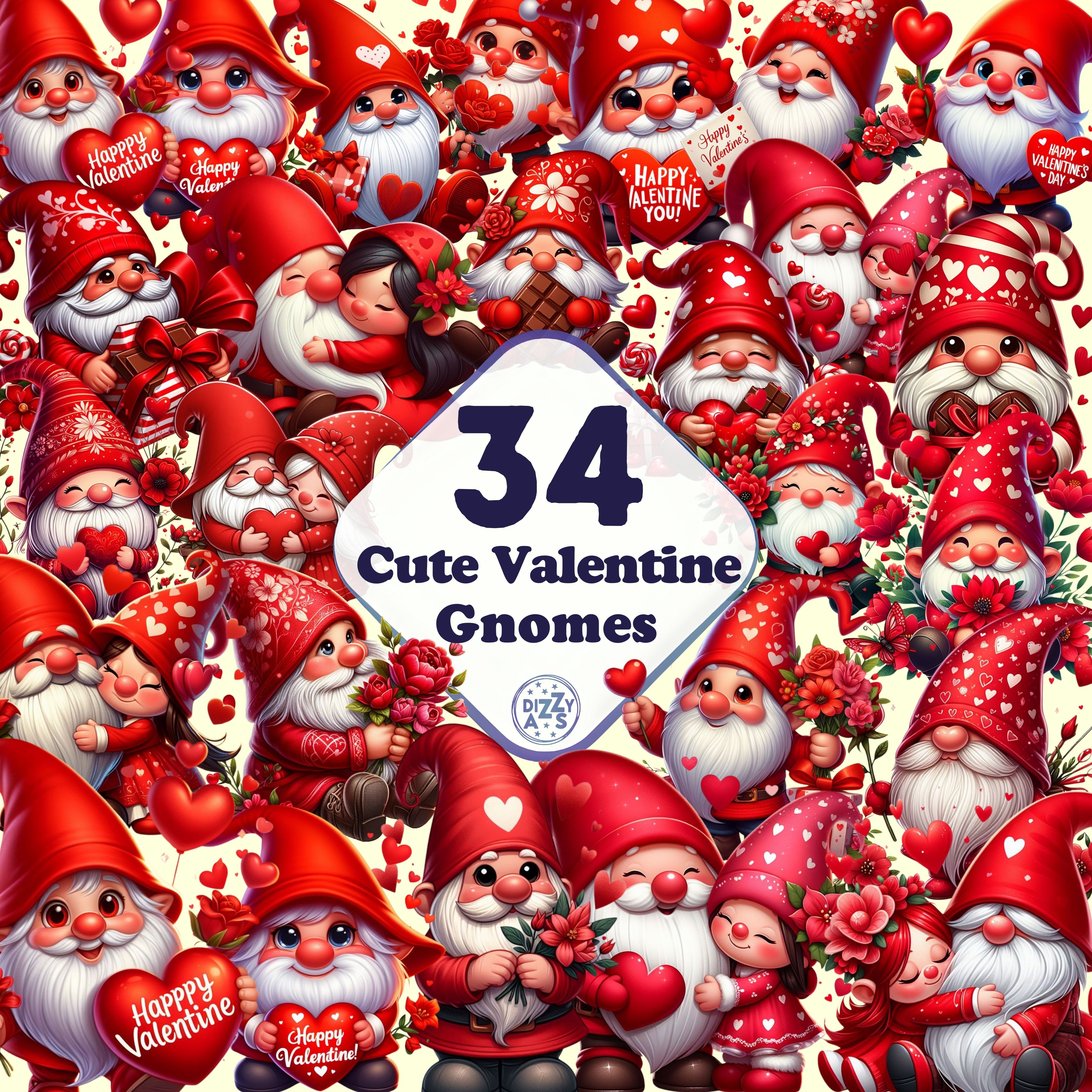 Valentines Gnome clipart bundle 24 PNG Valentine Gnomes Grap | Inspire ...