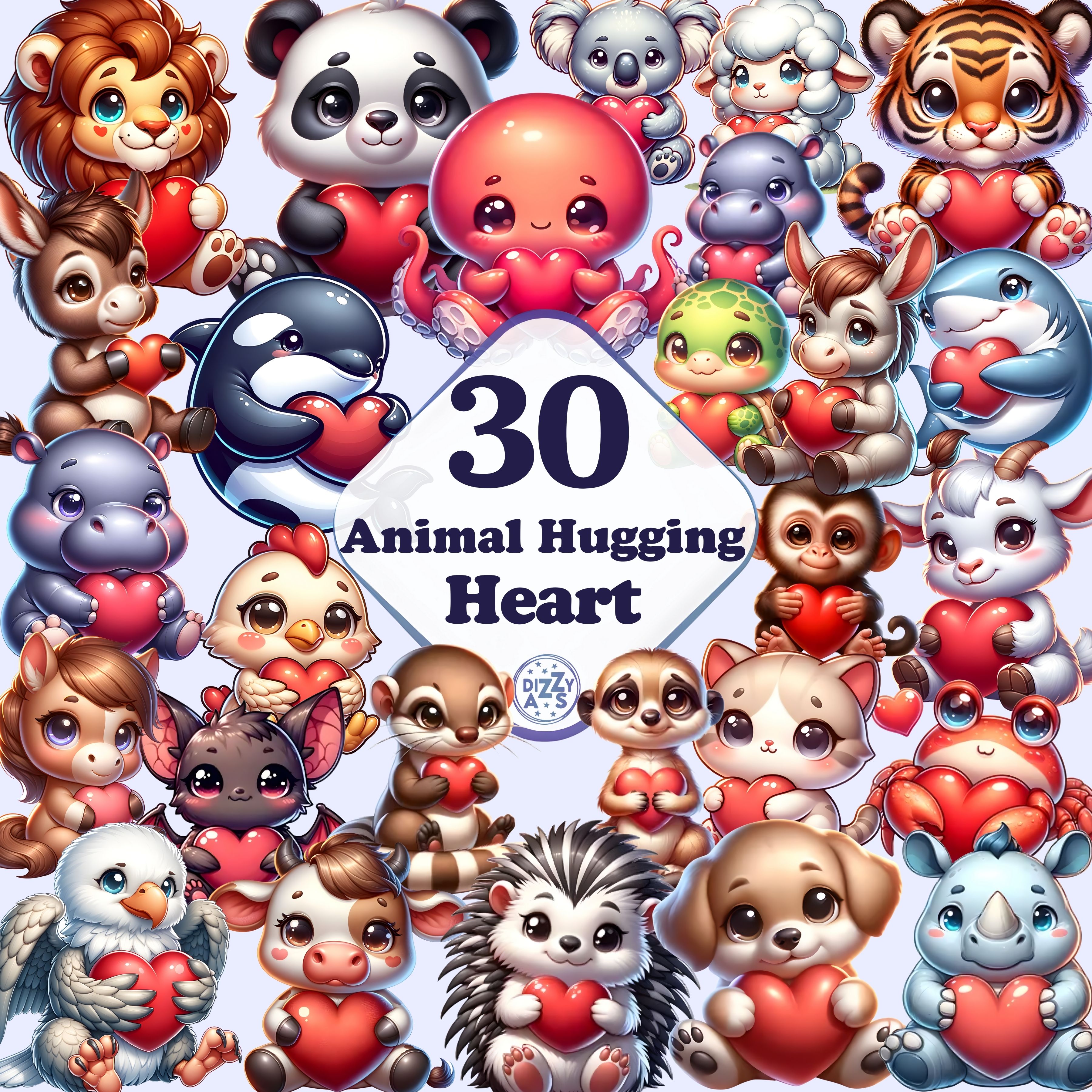 Valentines Day Animal Clipart Bundle Animal Hugging Heart PN - Inspire ...