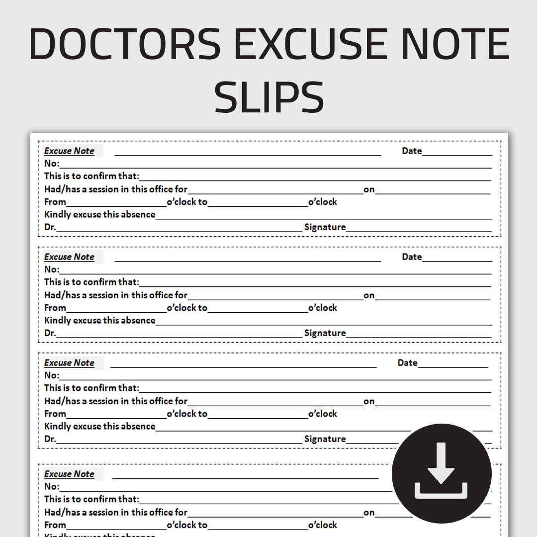 Printable Doctors Excuse Note Slips, Doctor Excuse Pad, Medi - Inspire ...