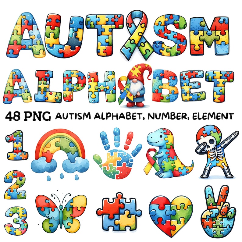Watercolor Autism Alphabet Png Clipart, Puzzle Letters, Numb | Inspire ...