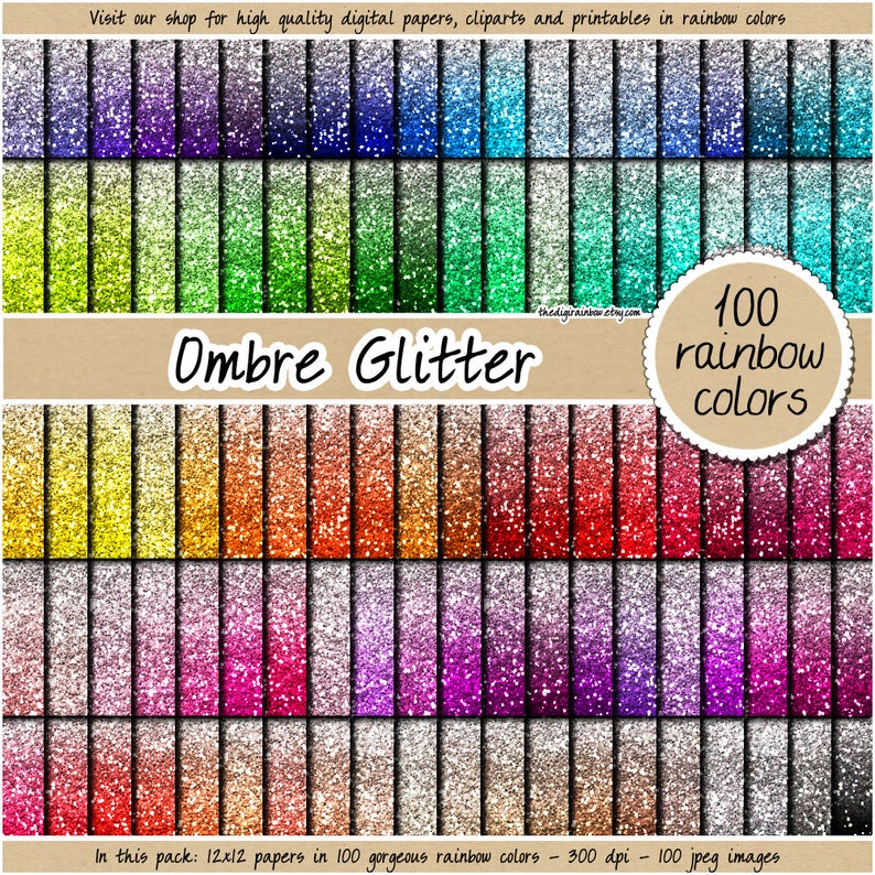 100 Ombre glitter digital paper rainbow glitter digital pape | Inspire ...