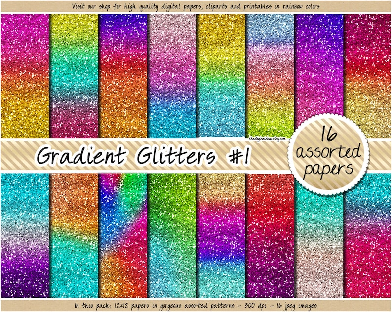 Gradient glitter digital paper rainbow glitter digital paper | Inspire ...