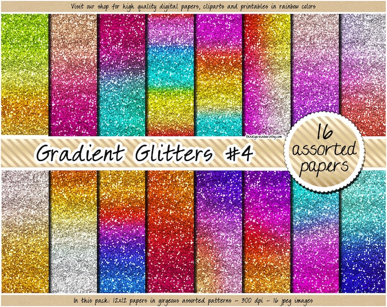 Gradient glitter digital paper rainbow glitter digital paper | Inspire ...