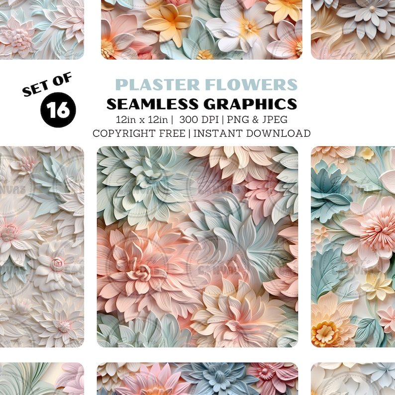 Plaster Flower Seamless Patterns - High Resolution Digital P | Inspire ...