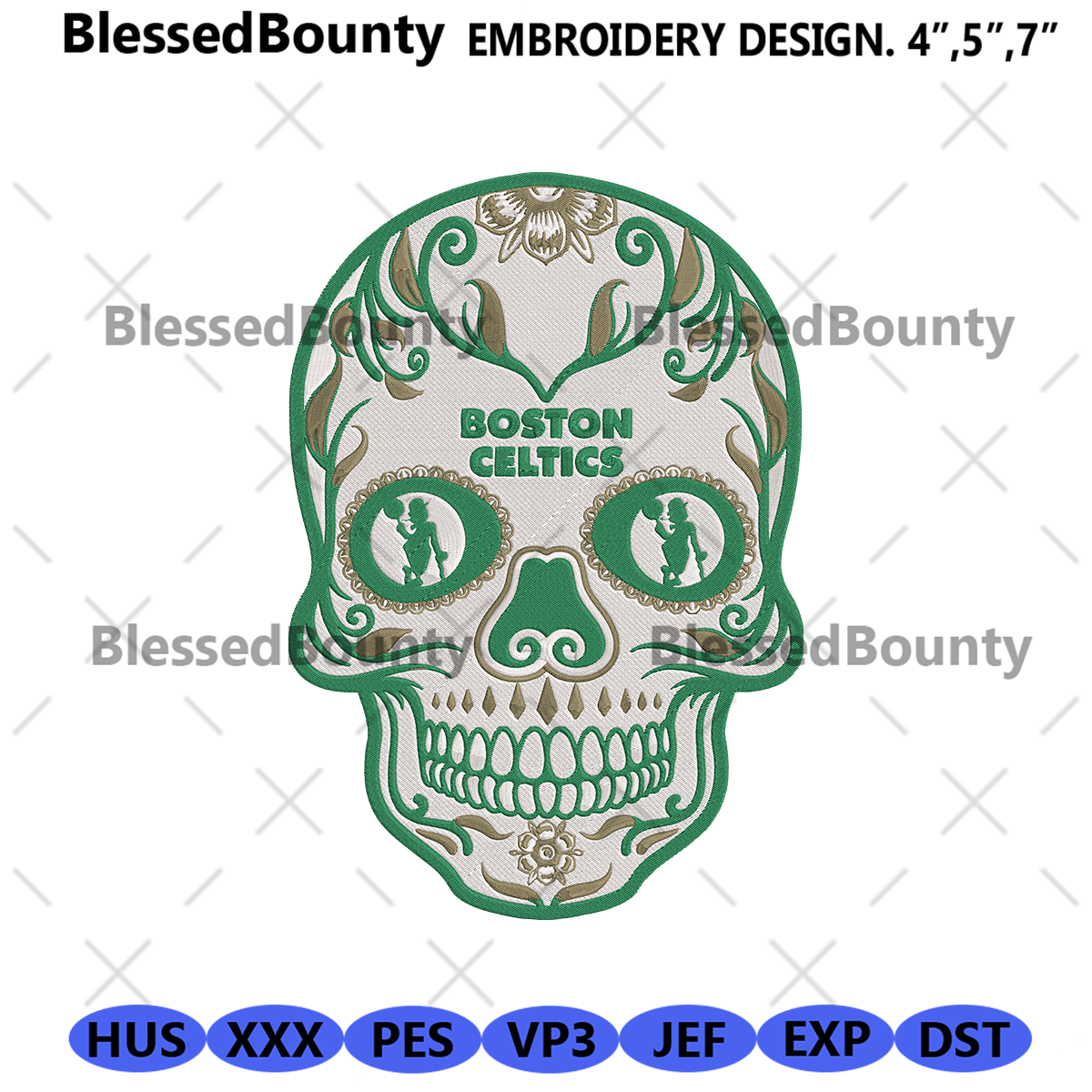 NBA Boston Celtics Skull Logo Machine Embroidery Files, Bost | Inspire ...