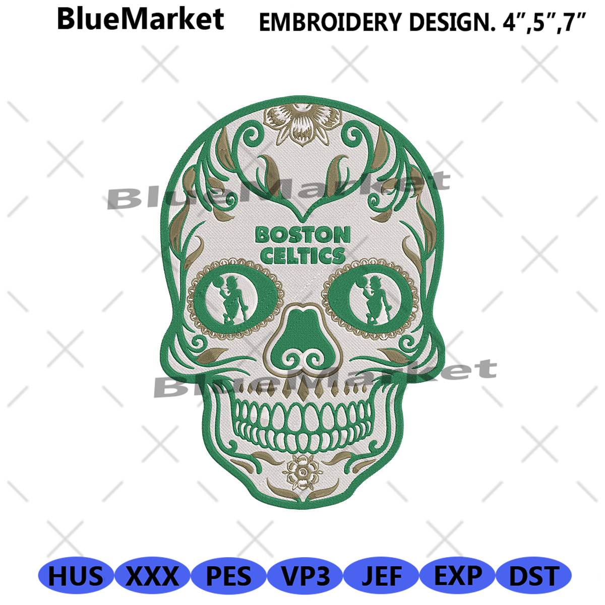 NBA Boston Celtics Skull Logo Machine Embroidery Files, Bost | Inspire ...