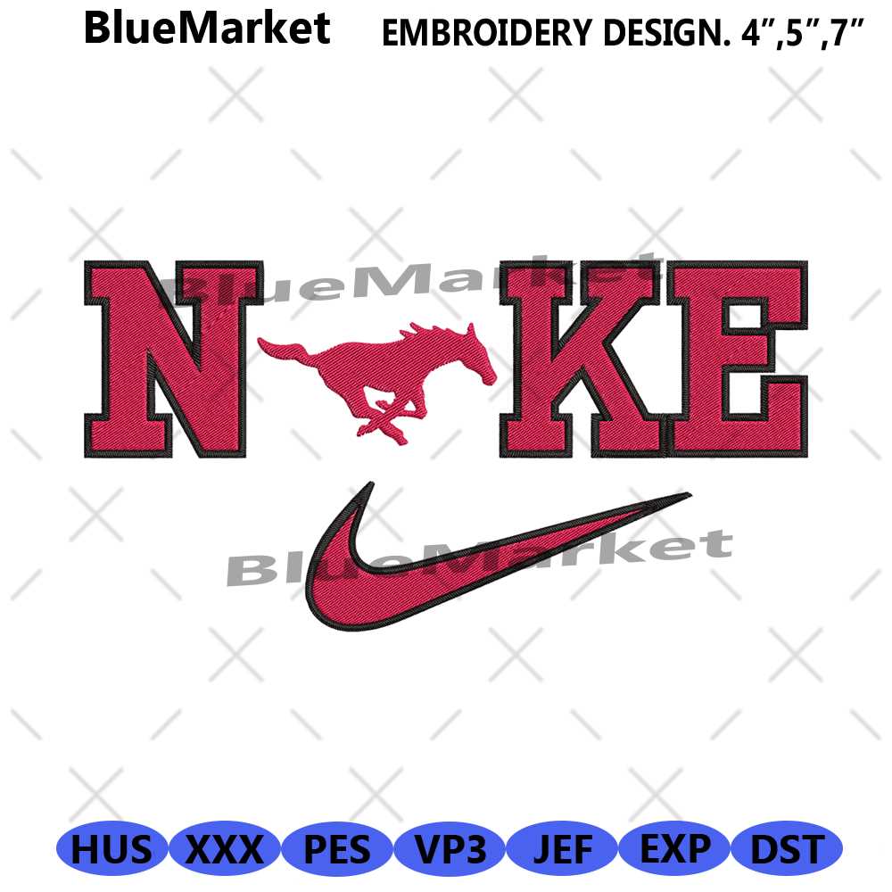 Nike SMU Mustangs Logo NCAA Embroidery Design File | Inspire Uplift