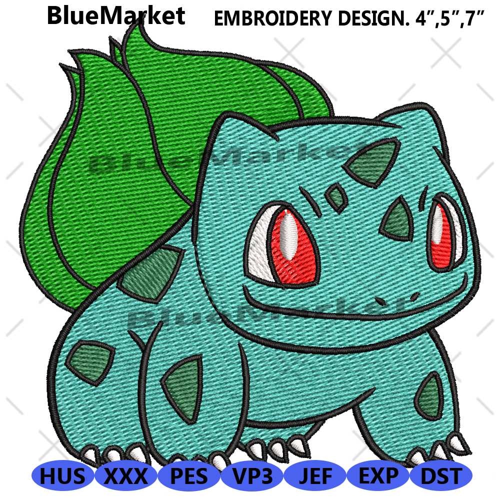 Bulbasaur Pokemon Embroidery File Fushigidane Anime Machine | Inspire ...