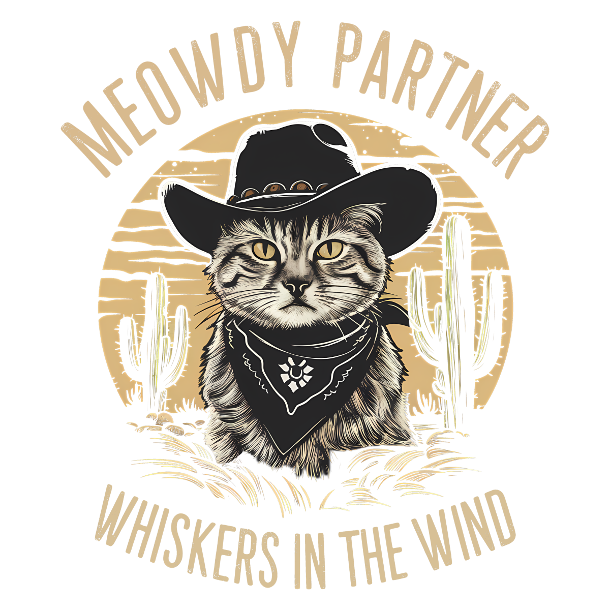 Meowdy Partner Whiskers In The Wind Cowboy Meme PNG | Inspire Uplift