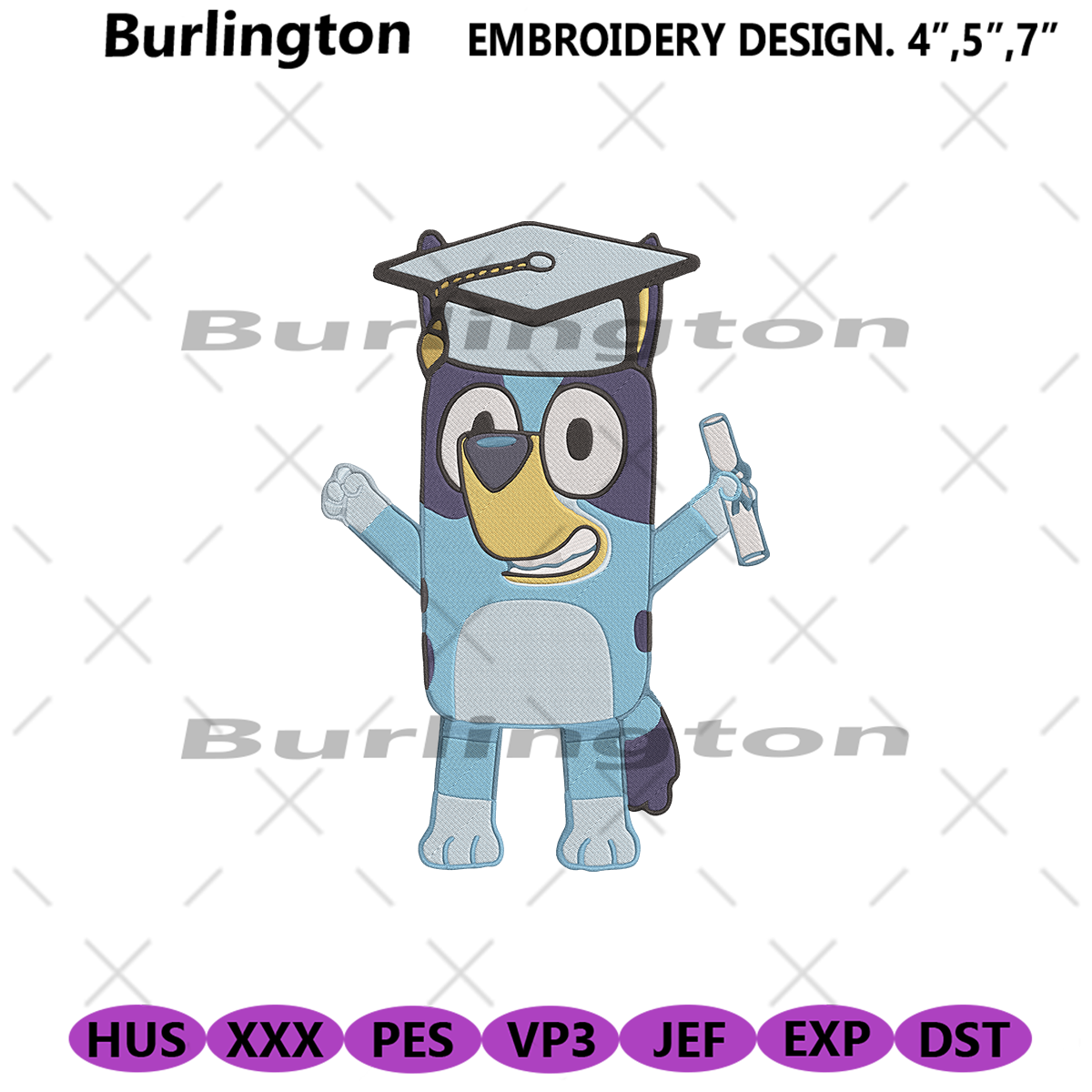 Bluey Graduation Cartoon Embroidery Design Files | Inspire Uplift