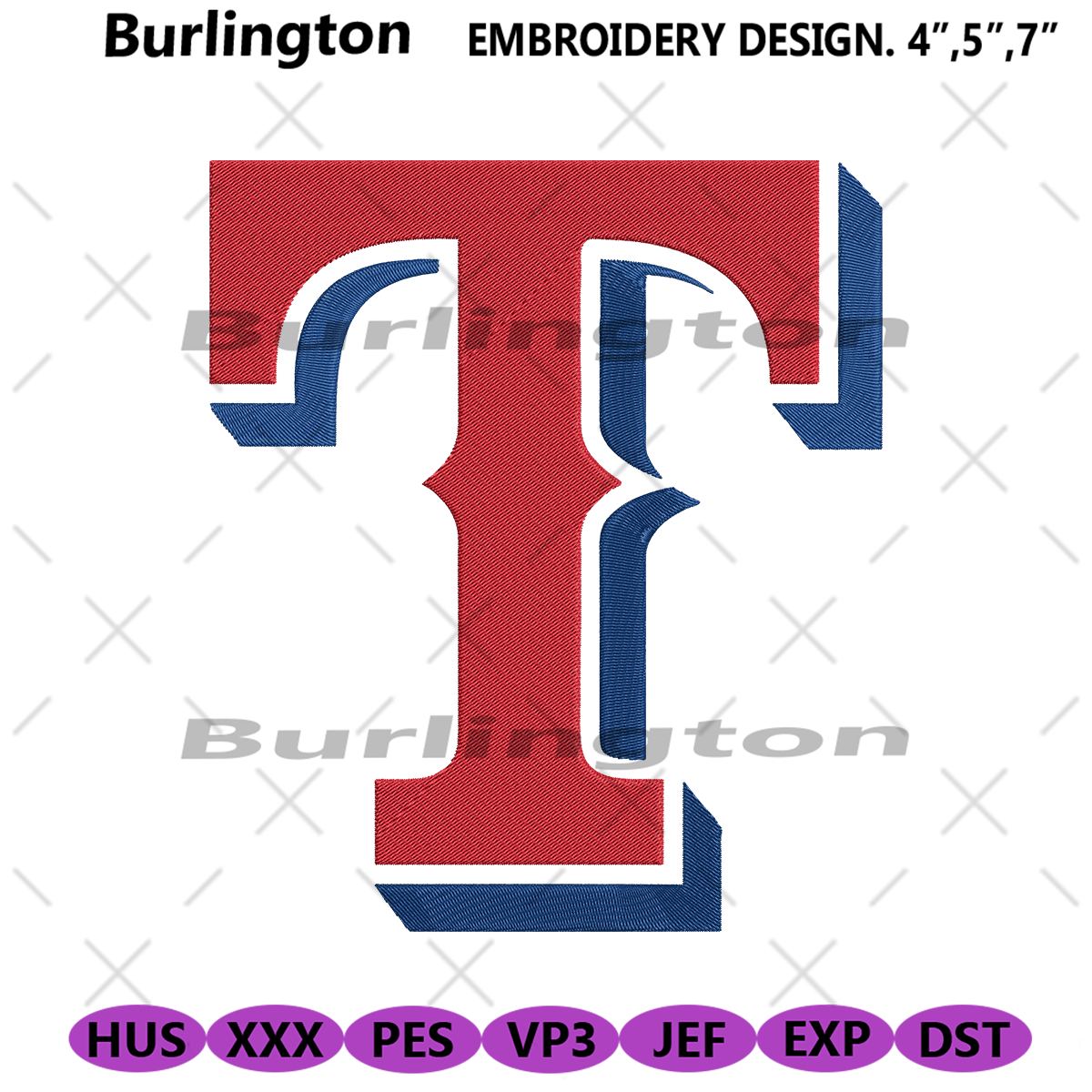 Texas Rangers T Letter Logo Machine Embroidery Design | Inspire Uplift