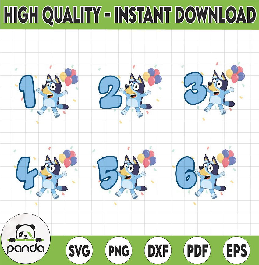 Bluey Birthday Number SVG - PNG, Bluey Layered Svg, Bluey Bi | Inspire ...