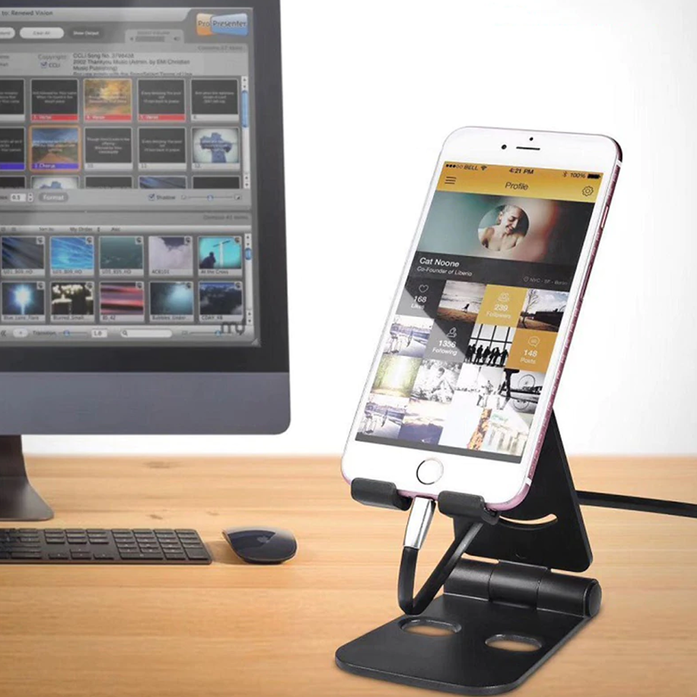 Charging-Friendly Foldable Swivel Phone Stand | Inspire Uplift