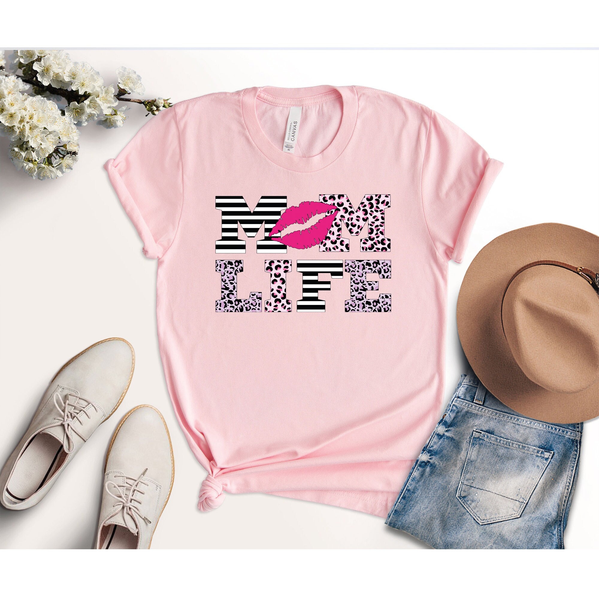 Mom Life Pink Lips Leopard Shirt, Mom Kissing Lips Cheetah S - Inspire ...